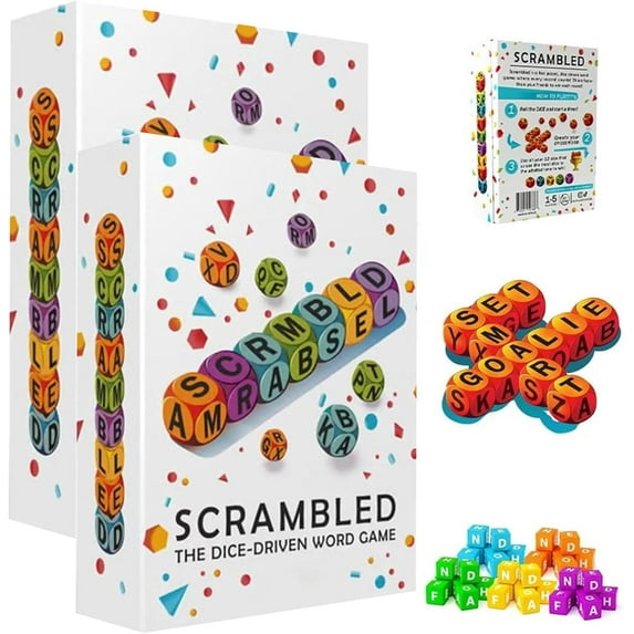 Scrambled Dice Word Game - with 12 Premium Letter Dice for 1-5 Players ...