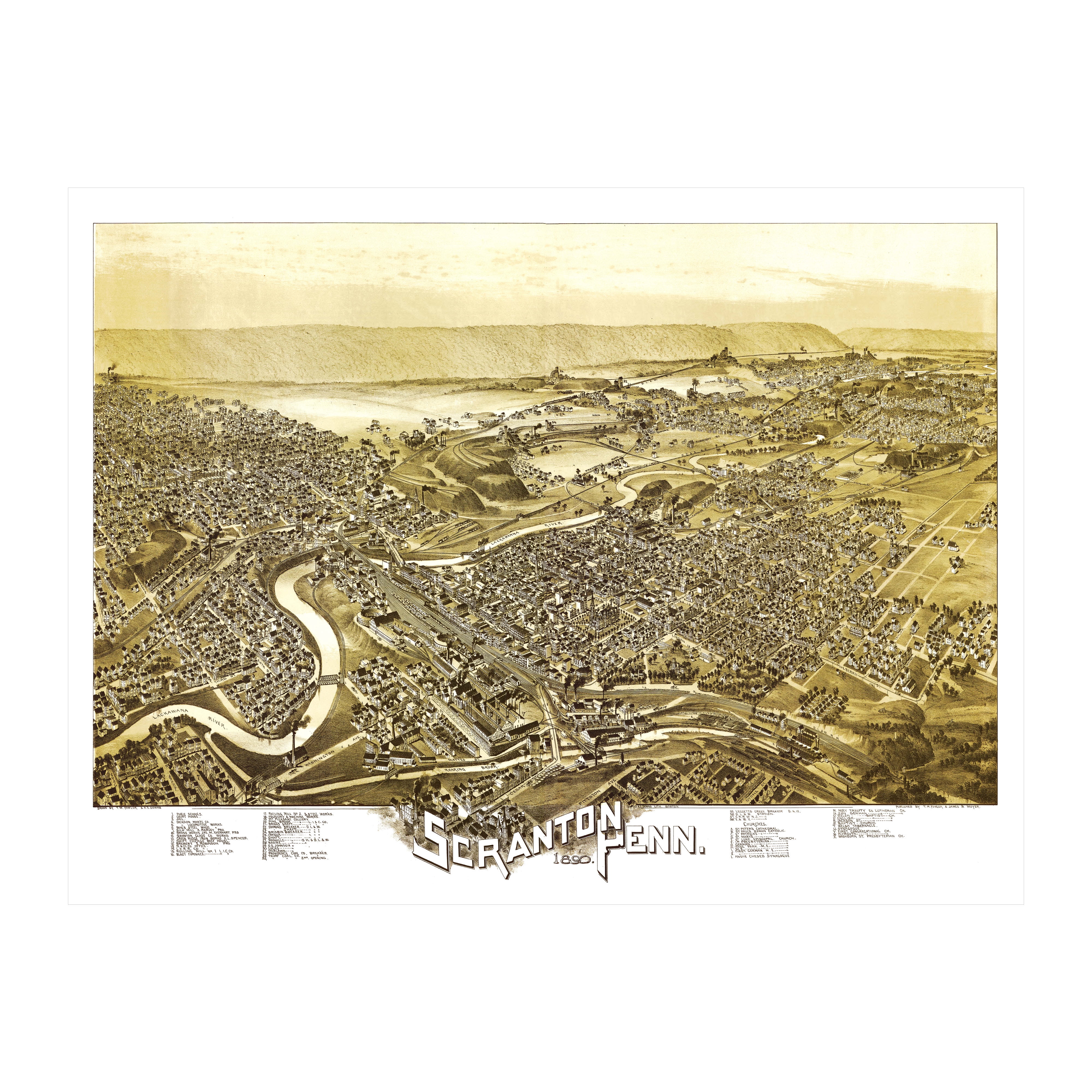 Scranton Art, 1890 Vintage Map of Scranton Pennsylvania, PA History ...