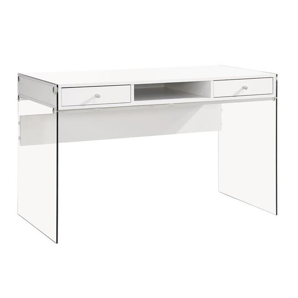Scranton & Co Contemporary Wood/Glass Computer Desk in Glossy White ...