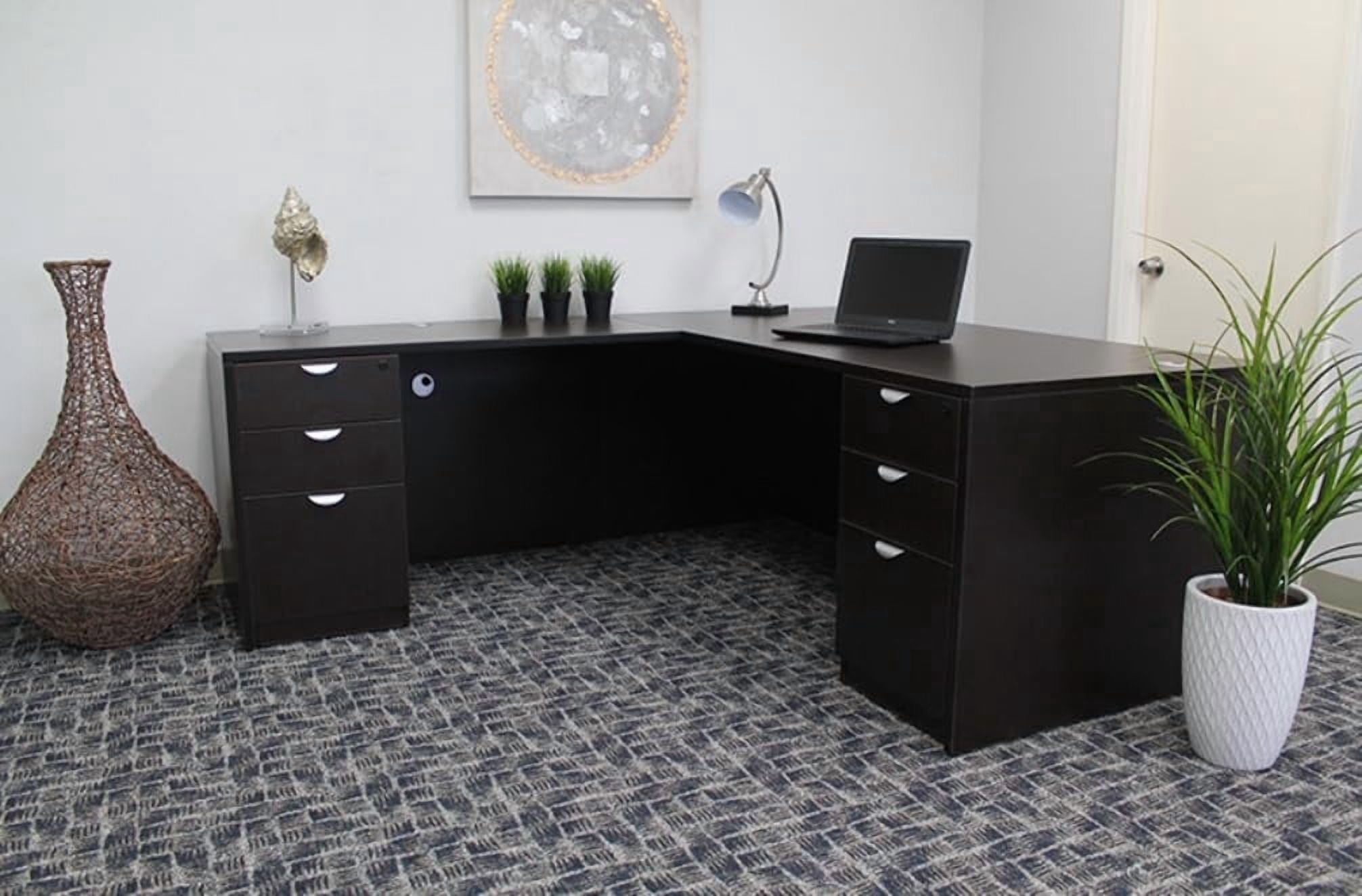 Scranton & Co Engineered Wood L-Shape Desk with 2 Pedestals in Mocha ...