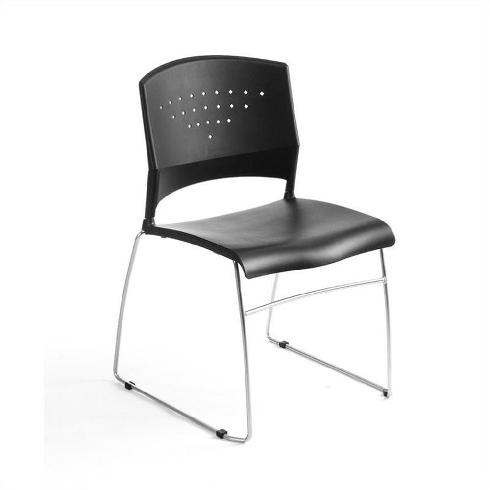 Scranton & Co Stacking Chrome Frame Office Stacking Chair in Black (Set ...