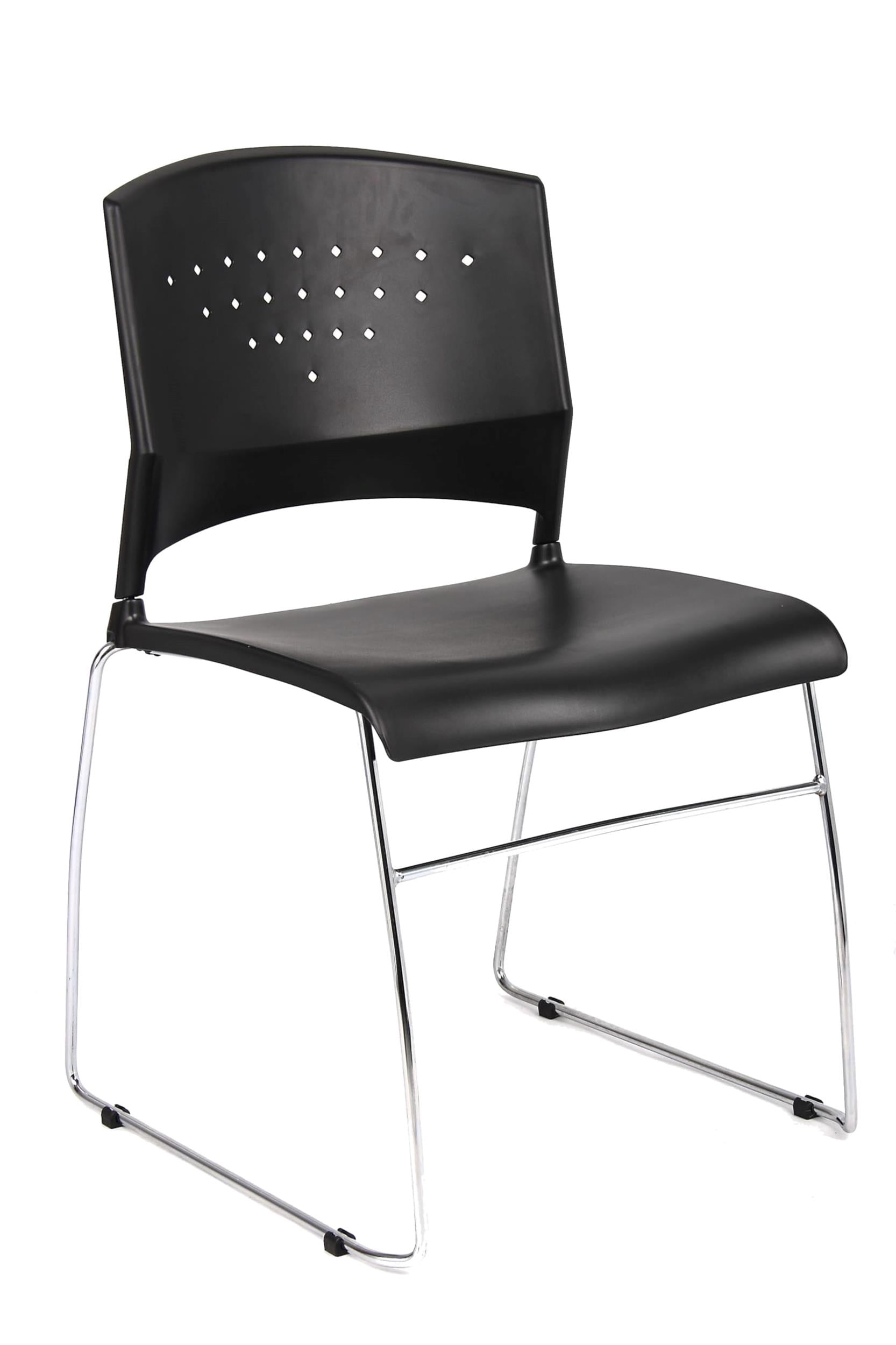 Scranton & Co Stacking Chrome Frame Office Stacking Chair in Black (Set ...