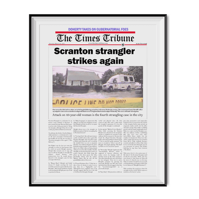 Scranton Strangler Strikes Again Newspaper Article Poster - 18" x 24 ...
