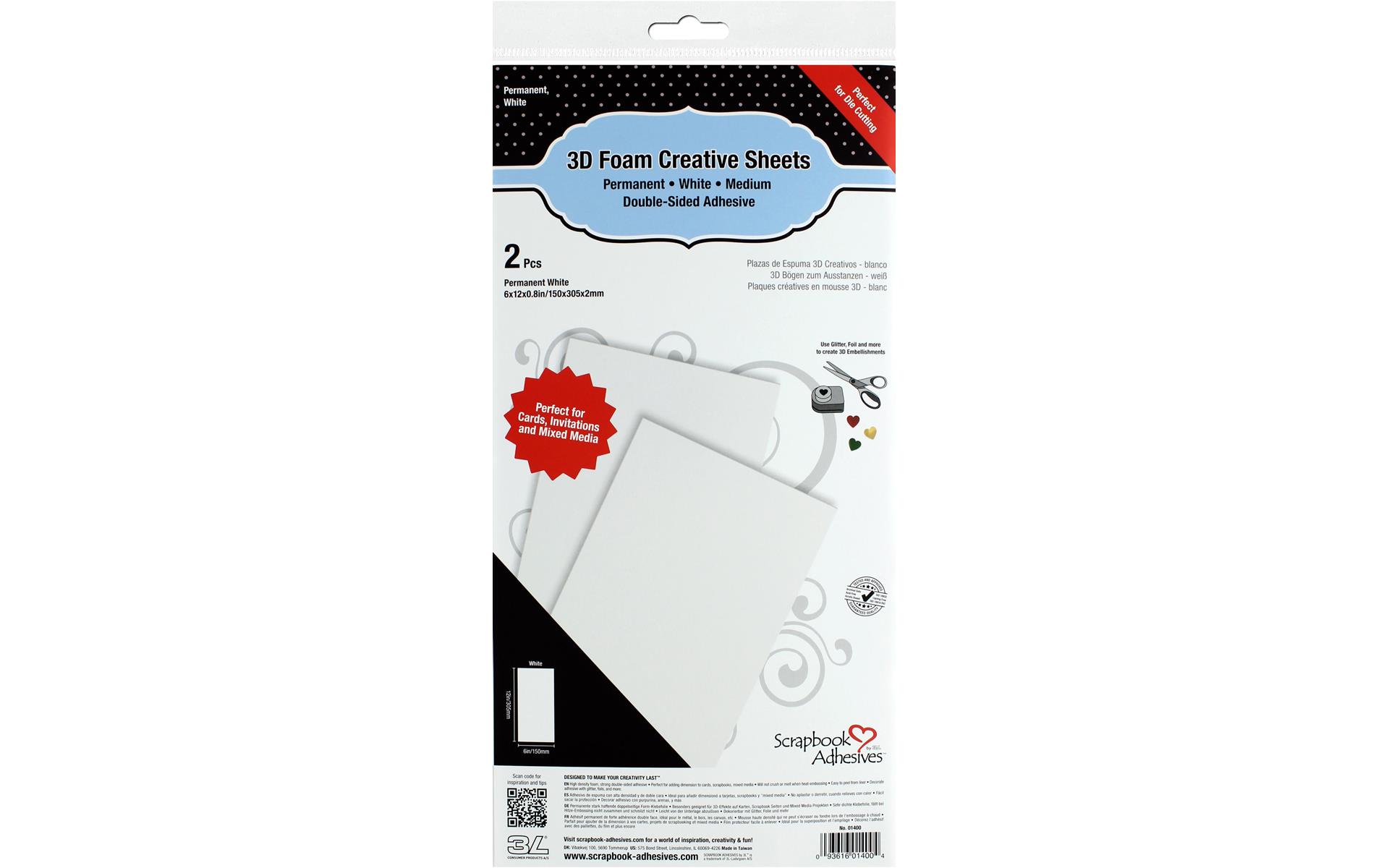 Scrapbook Adhesives 3D Foam Creative Sheets 2/Pkg-White 6"X12" - Walmart.com