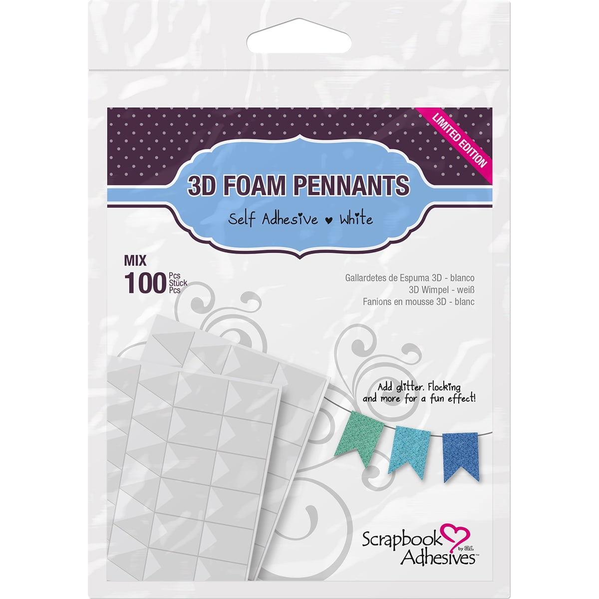 Scrapbook Adhesives 3D Foam Shapes 100Pcs-Pennants - Walmart.com