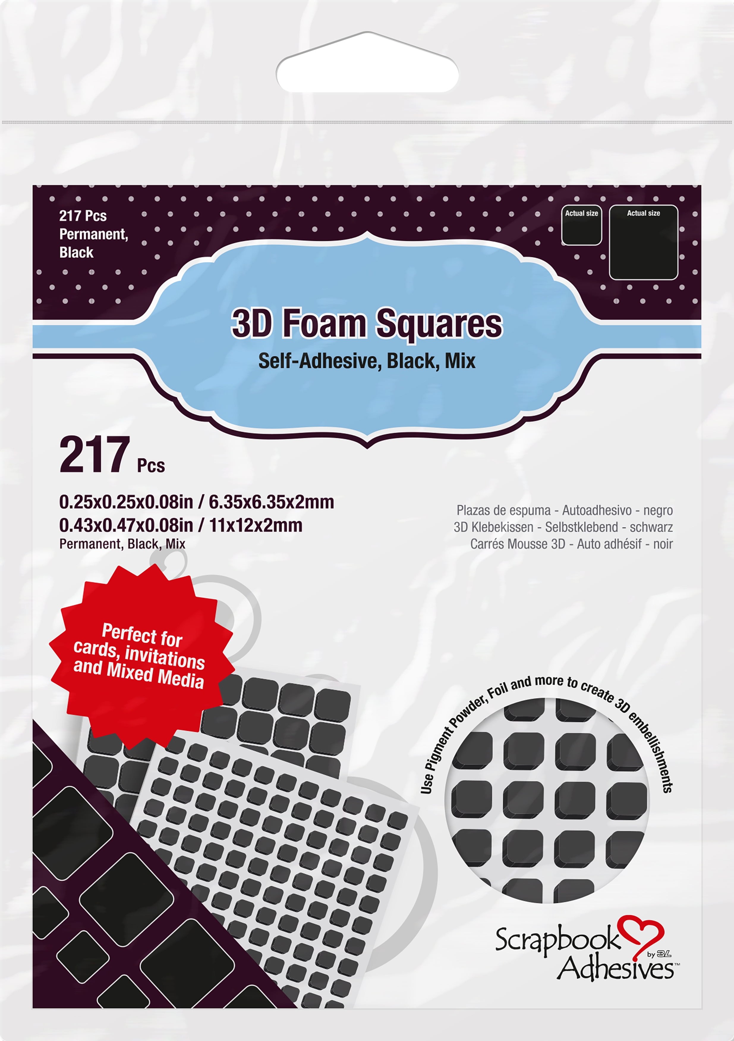 Scrapbook Adhesives 3D Foam Squares Variety Pack 217/Pkg-Black (63) .5 ...