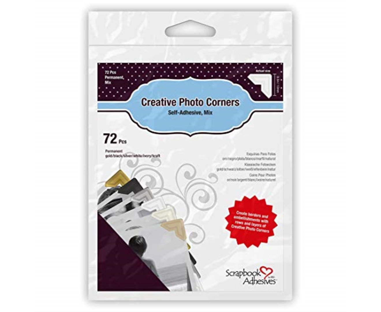 Scrapbook Adhesives Paper Photo Corners Self-Adhesive 72/Pkg-.5 ...