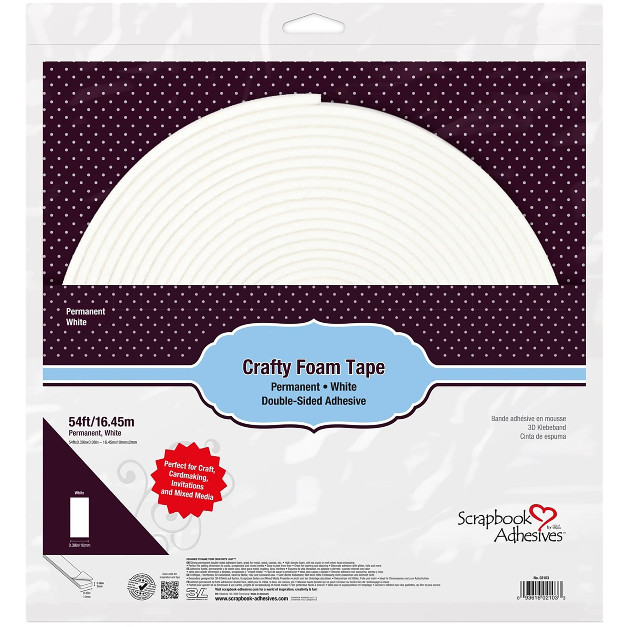 Scrapbook Adhesives by 3L: Crafty Foam Tape - 54' White - Permanent ...