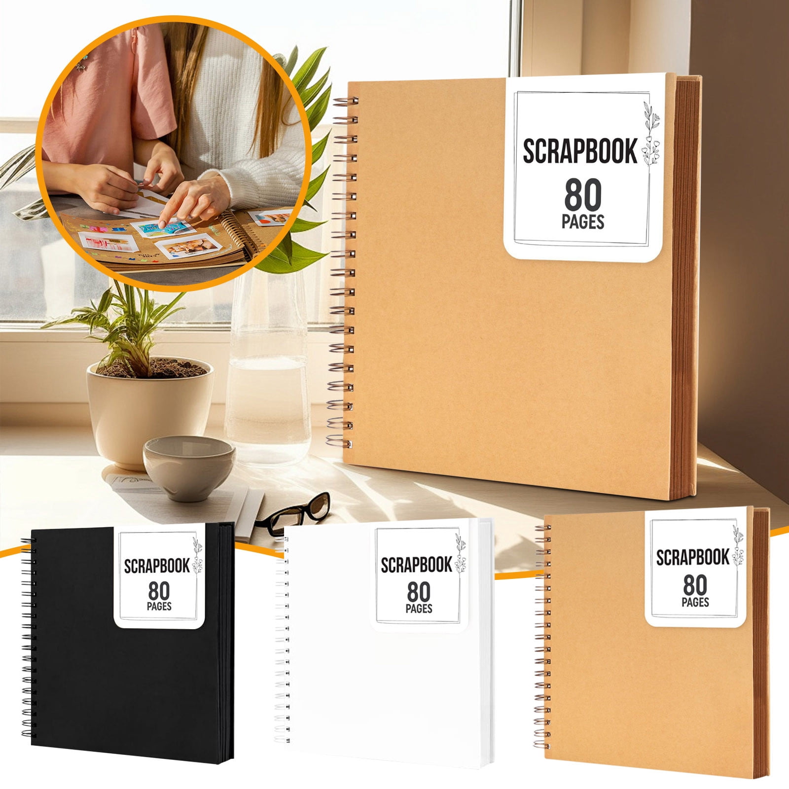 Scrapbook Album 80 Pages 8x8 Inch DIY Photo Album Thick Kraft Paper ...