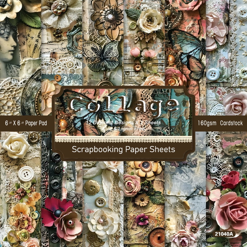 Vintage Scrapbooking Paper, 24 Sheets Colorful Pattern Decoupage Paper ...