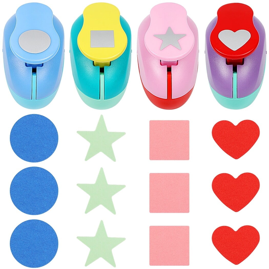 Peaoy Scrapbook Paper Punchers, 4 Shapes, Circle, Star, Heart, Square ...