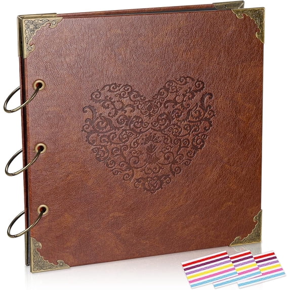 Scrapbook Photo Album, 50 Pages (10x10") DIY Leather Photo Album, Heart ...