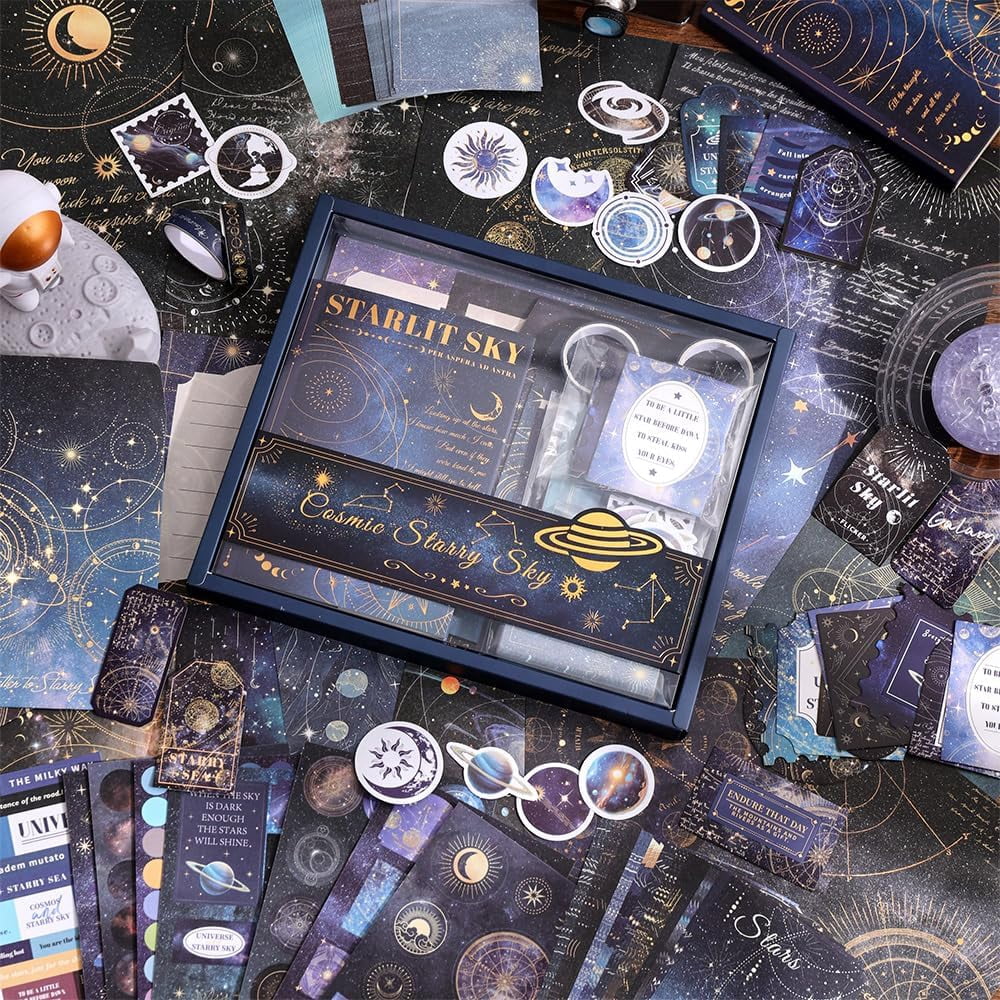 Scrapbooking Supplies Kit, Blue Starry Sky Scrapbooking Kit for Bullet ...