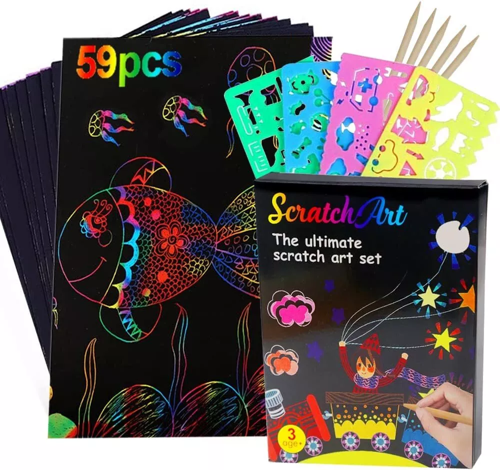 Scratch Art Paper Set 59 Pieces Rainbow Magic Scratch Paper Set for ...