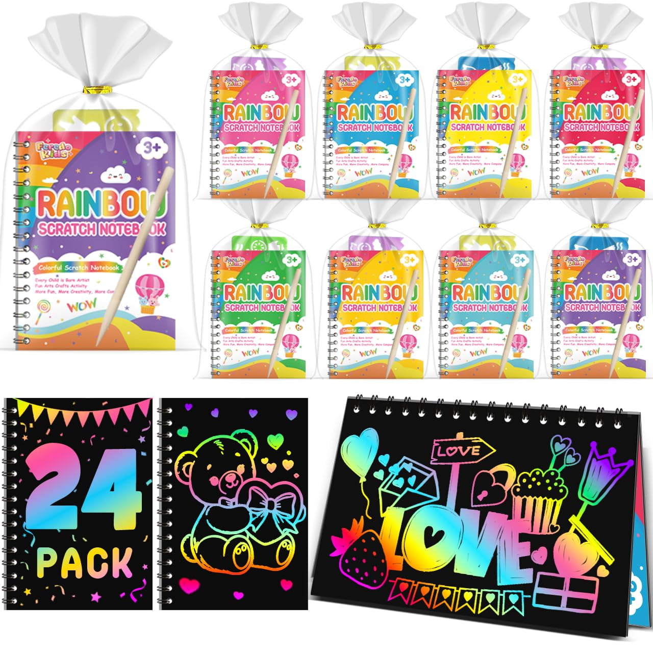 Scratch Art Party Favors For Kids: 24 Pack Rainbow Scratch Notebook ...