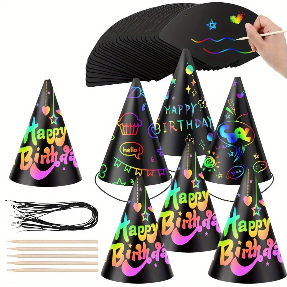 Scratch Art Party Hats Bulk 108 Pcs, DIY Color Reveal Cone Hats for ...