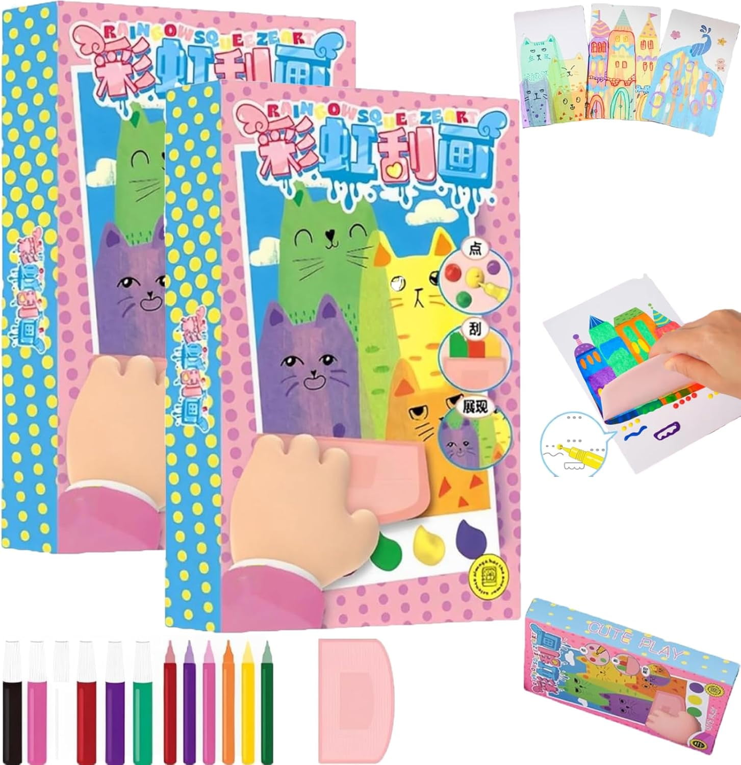 Scratch Art, Rainbow Scratch Art Kit, Creative Kids Squeegee Painting ...