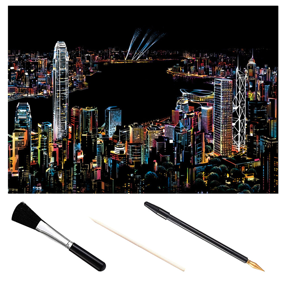 Scratch Drawing Papers DIY City Night Picture Crafts for Kids Tools Off ...