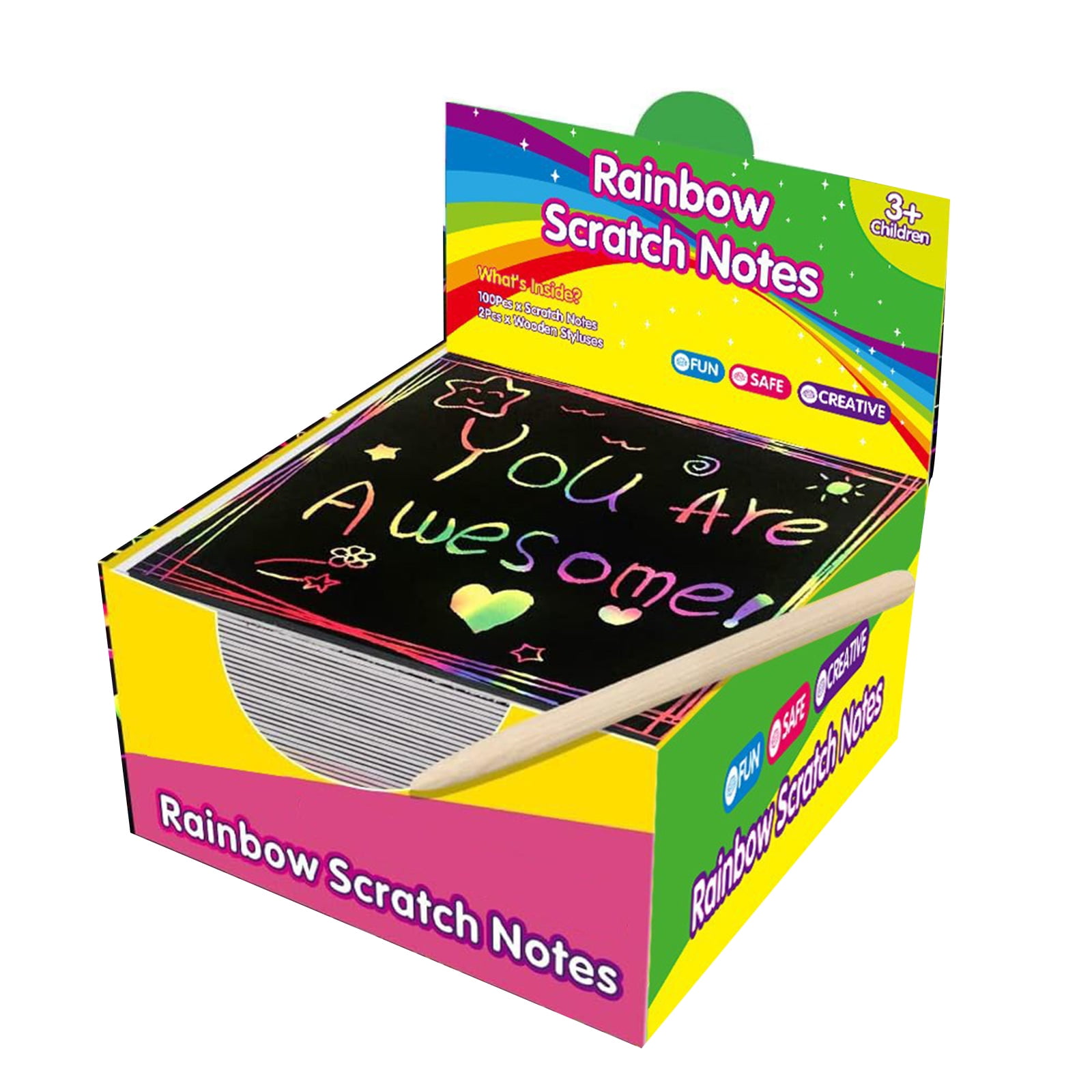 Scratch Notes Paper Box, 100 Rainbow Sheets with Scratch Pen for All ...