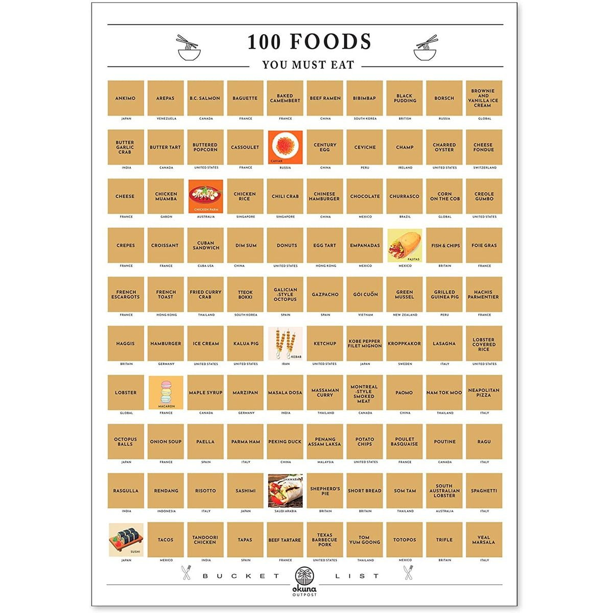 Scratch Off Poster, 100 Foods You Must Eat Bucket List (16.5 x 23.5 ...