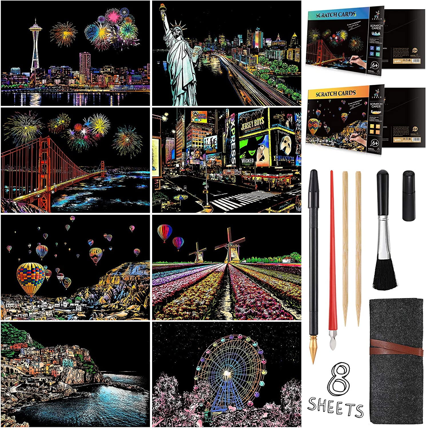 Scratch Painting Kits for Adults & Kids, Rainbow Painting Night View ...