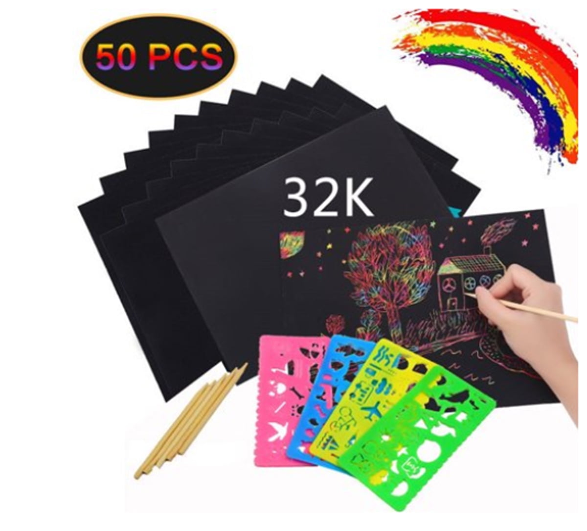 Scratch Paper Art for Kids,50 Pcs Rainbow Scratch Paper,Paper Sheets ...