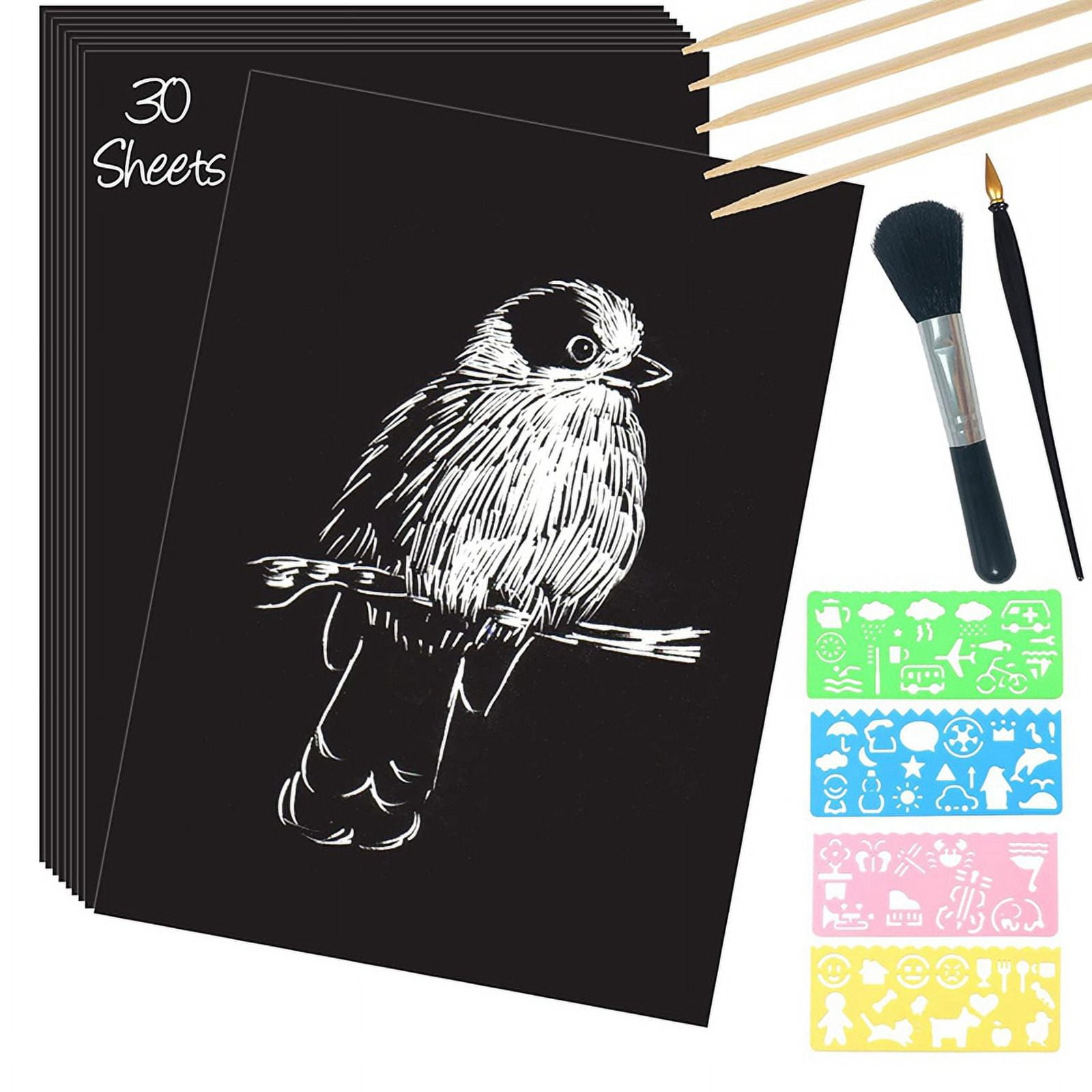 Scratch Paper Art Set, 30 Sheets 8x11in Black Coated Scratchboard Large ...