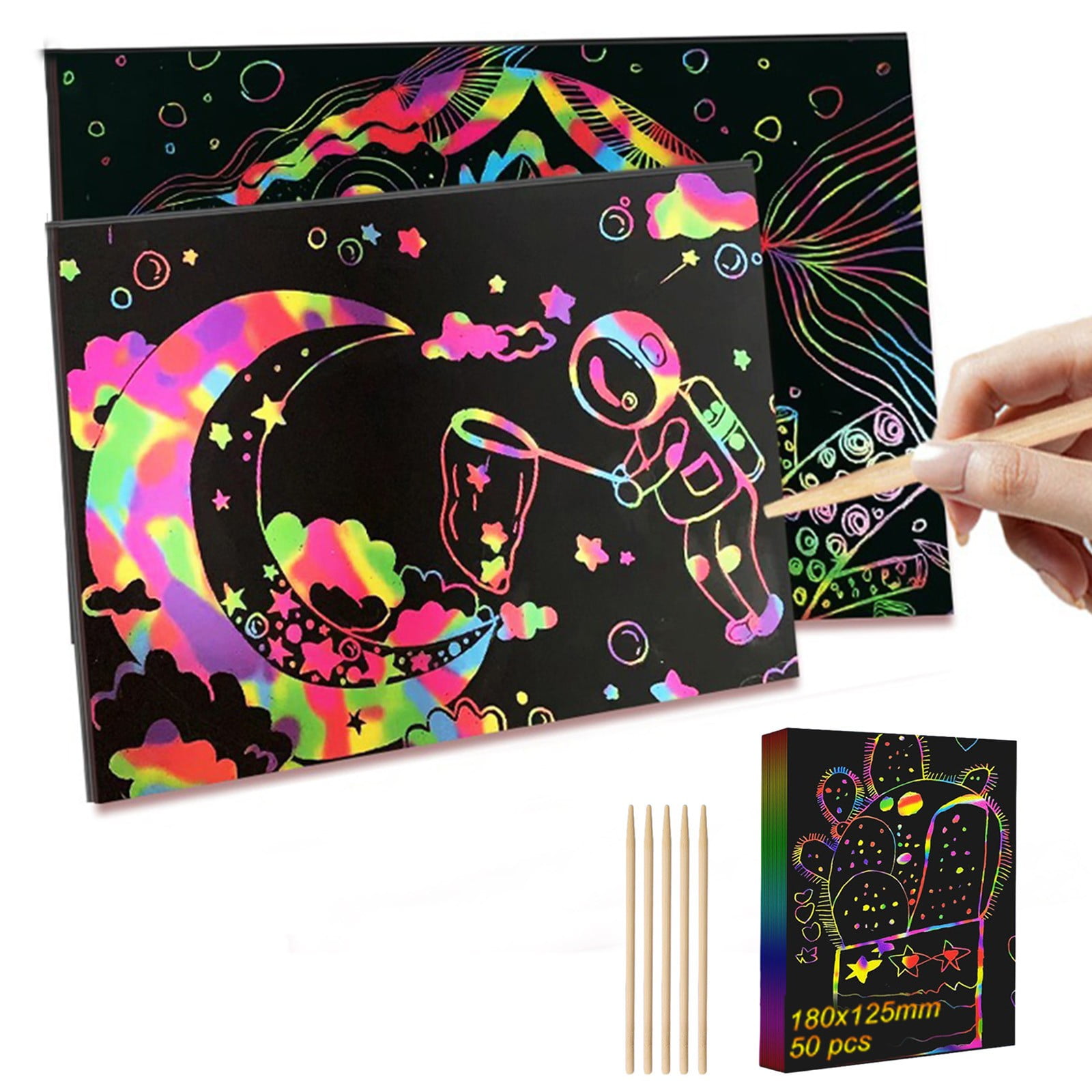 Scratch Paper Art Set 50 Pcs Scratch Paper For Kids Black Scratch Off ...