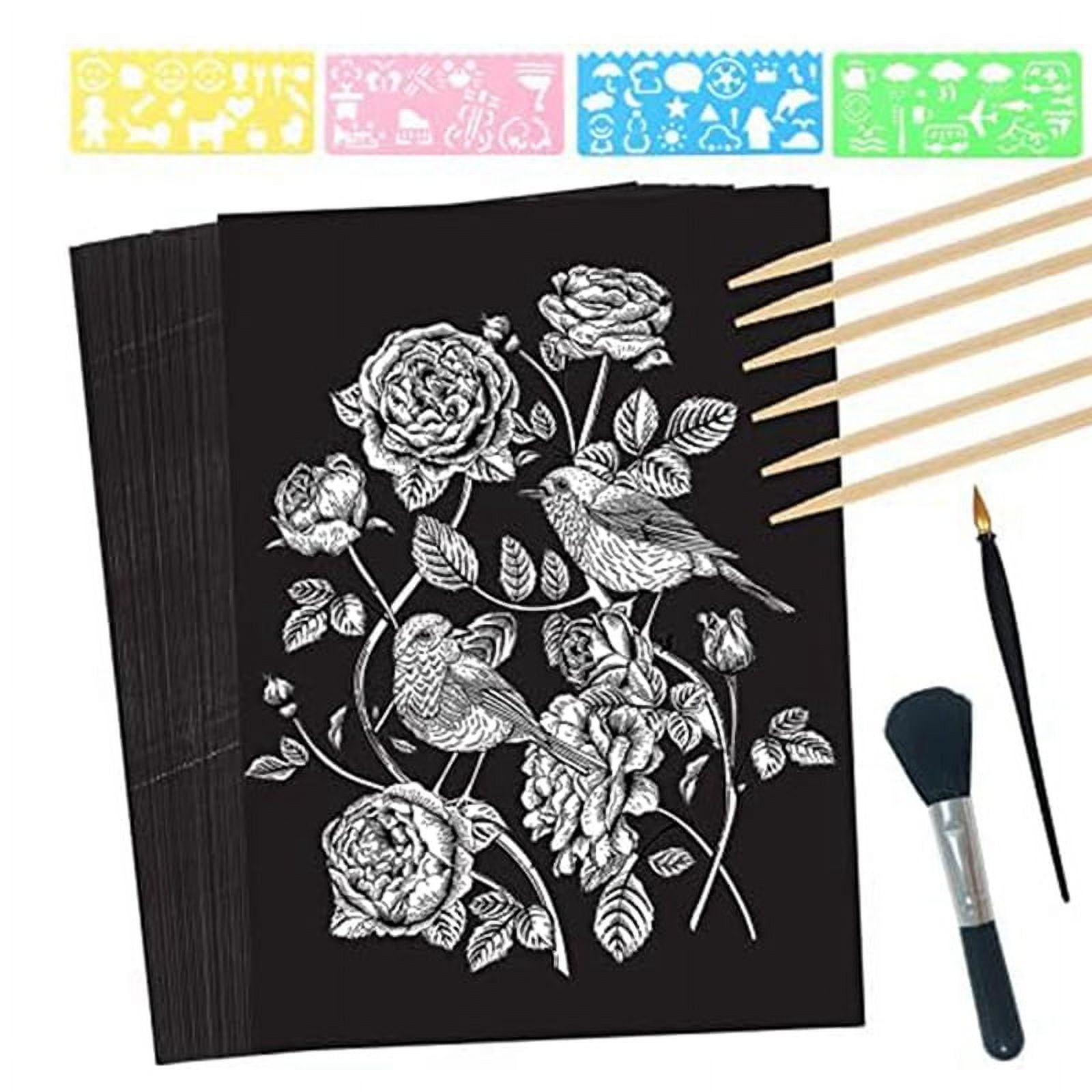 Scratch Paper Art Set, 50 Sheets 8x11in Black Coated Scratchboard Large ...