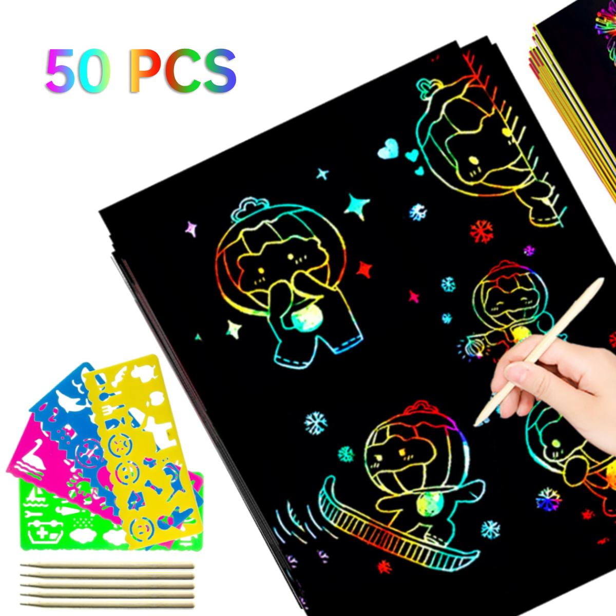 Scratch Paper Art Set for Kids - 50 Pcs Rainbow Magic Scratch Paper for ...
