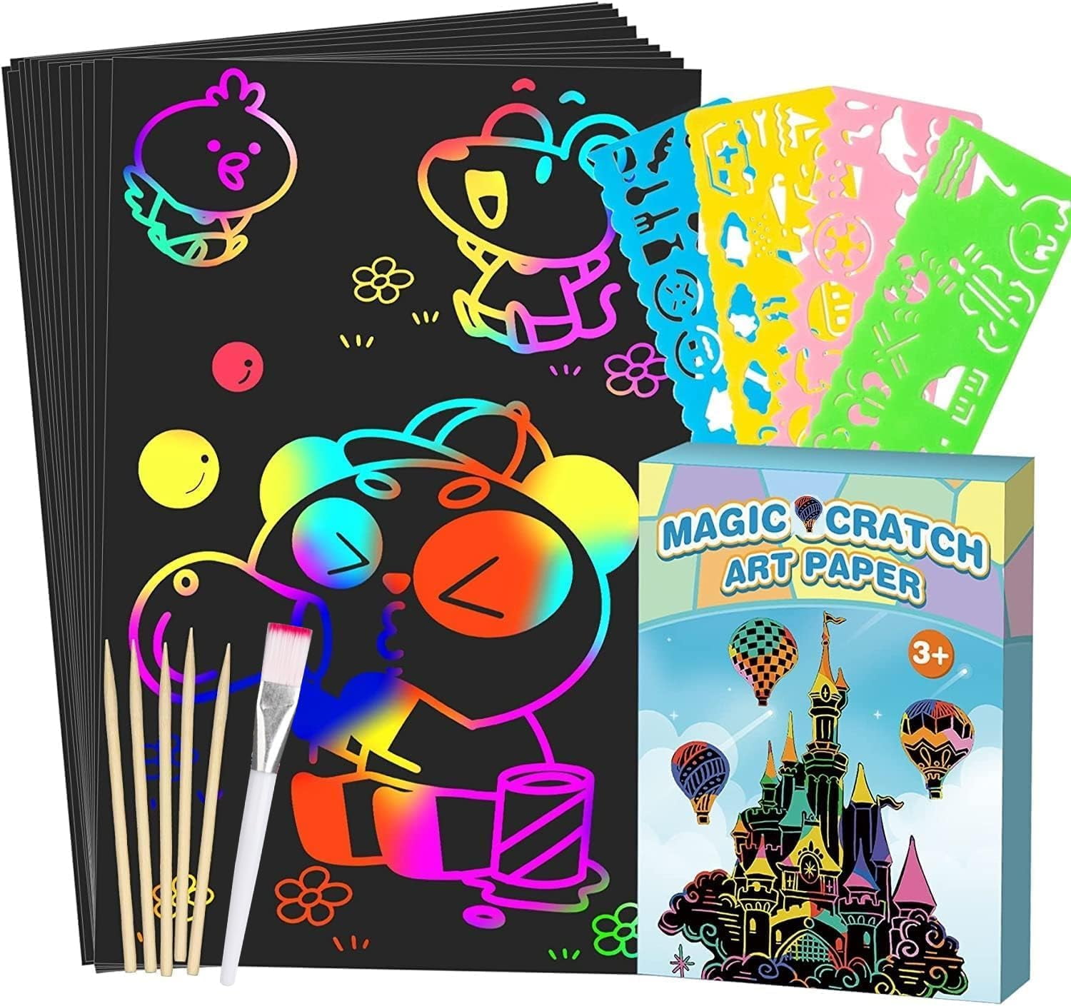 Scratch Paper Art Set for Kids: 60 Pcs Magic Black Scratch Off Art ...