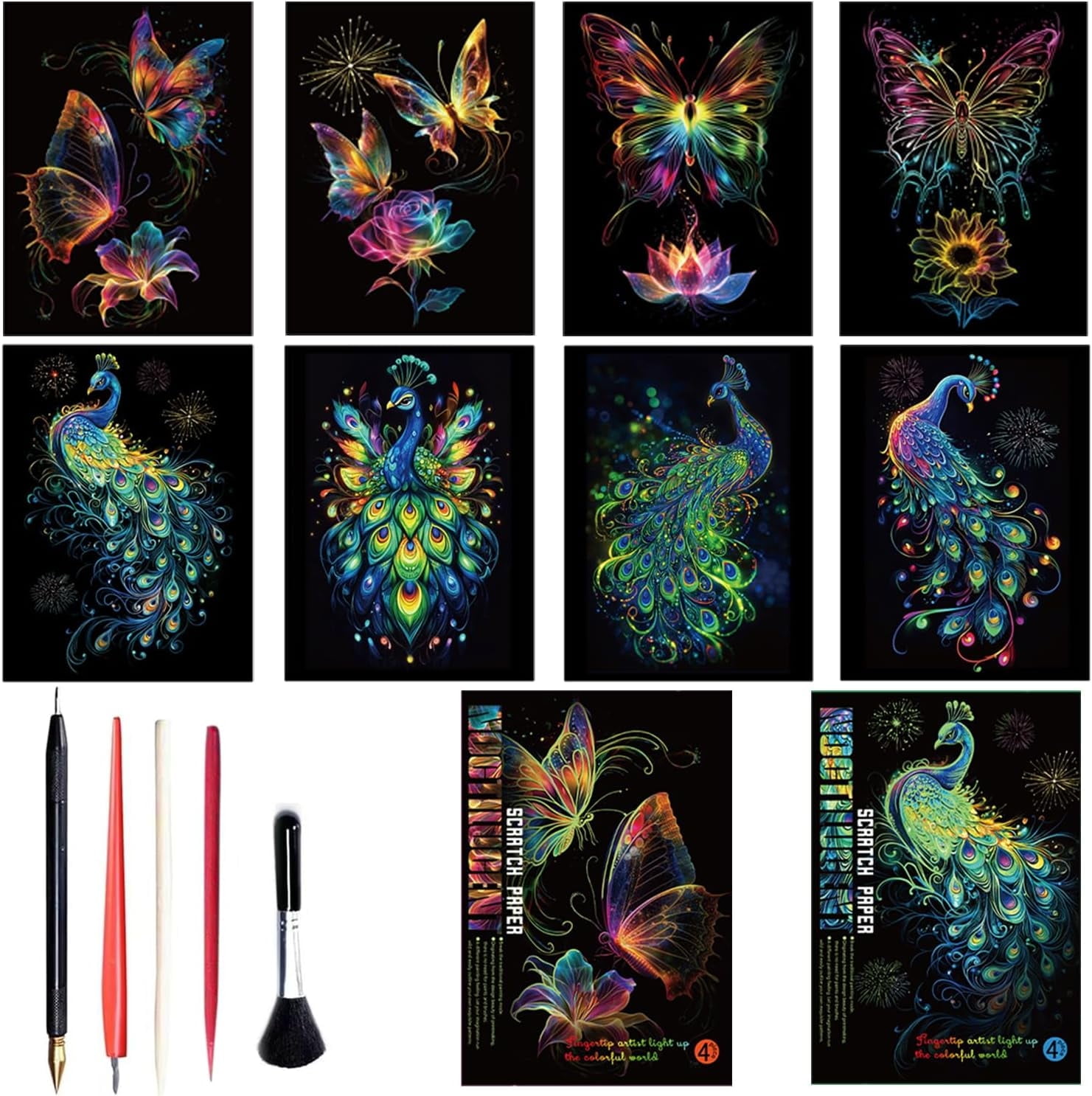 Scratch Paper Art Set for Kids Adults Magic Rainbow Scratchboards for ...