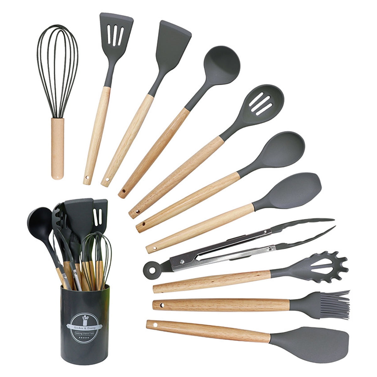 Scratch Resistant Silicone Kitchen Utensil Set, Non Stick Tools with ...
