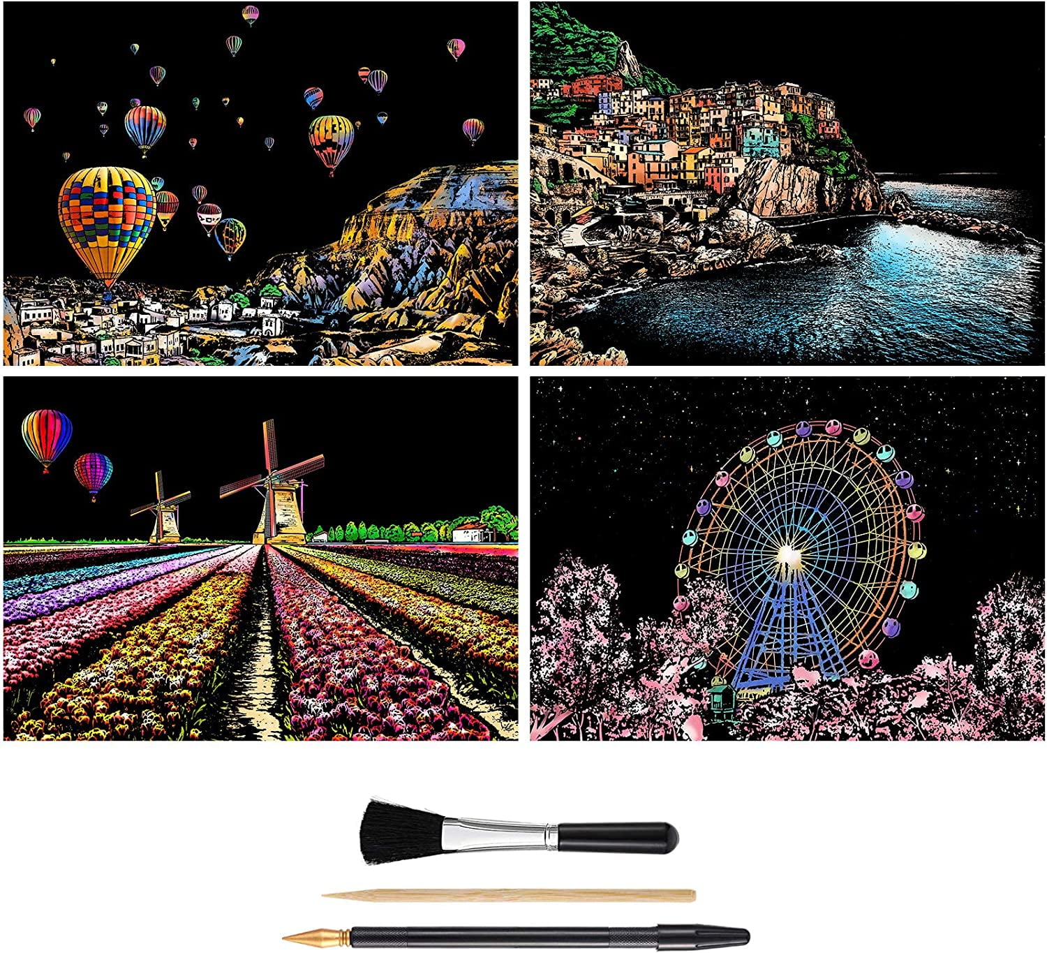 Scratch & Sketch Art for Kids & Adults, Rainbow Painting Night View ...