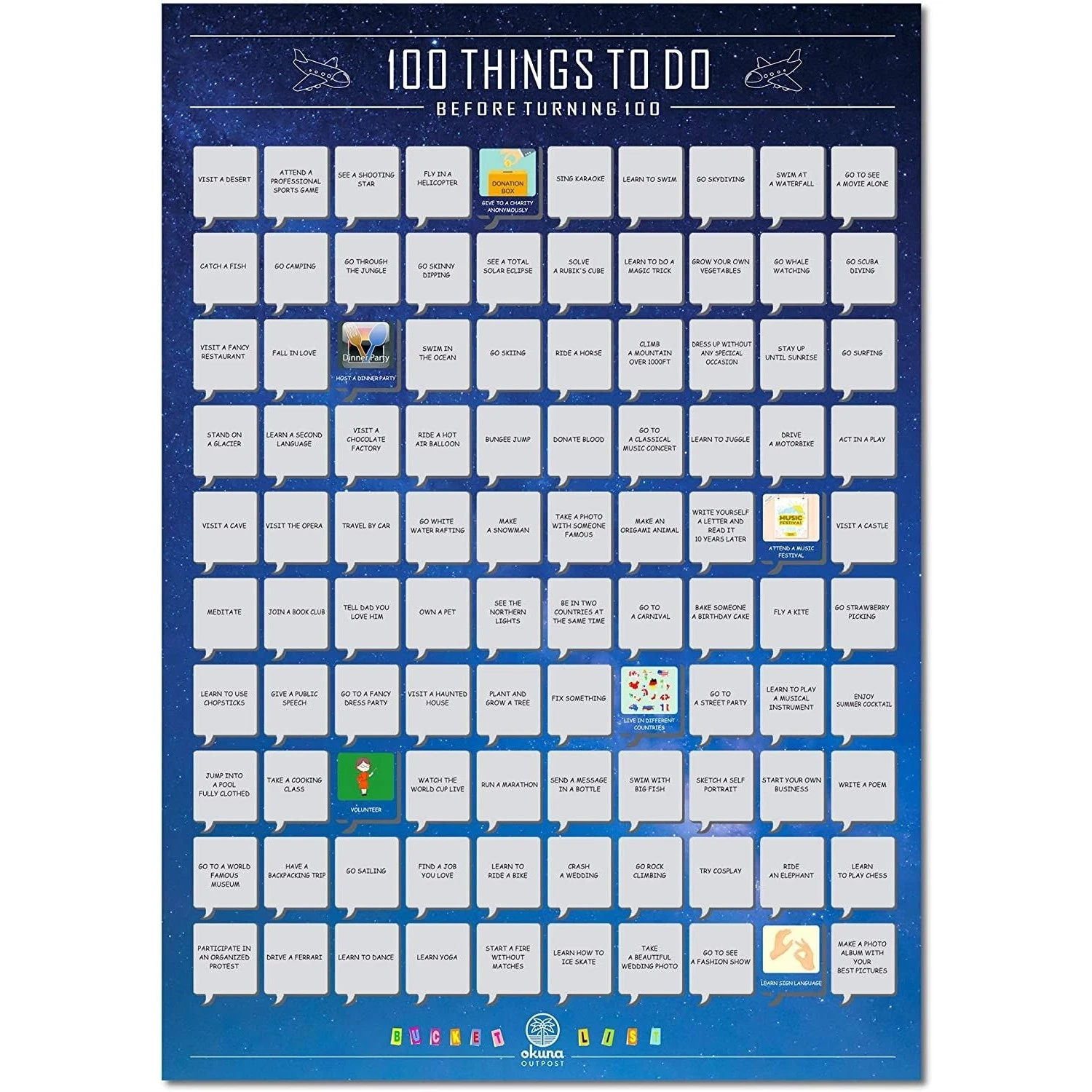 Scratch off Poster, 100 Things To Do Before Turning 100 Bucket List ...