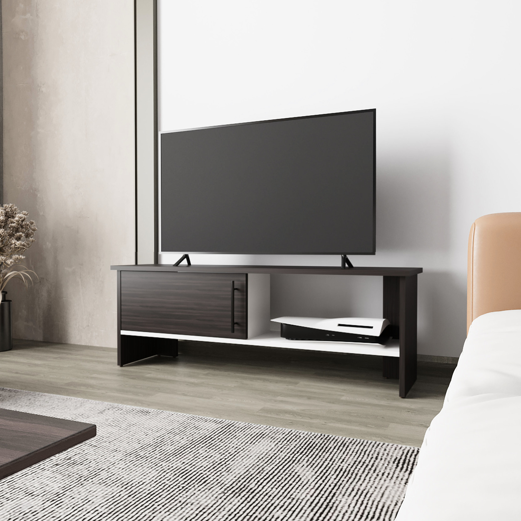 Scratch - proof TV stand for modern homes / Offers concealed storage ...