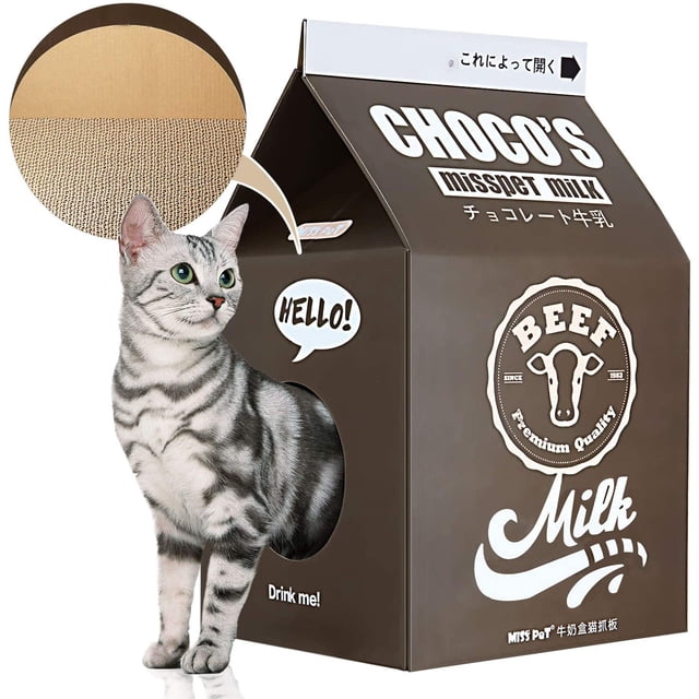 ScratchMe Cat Condo Scratcher Post Cardboard, Milk Box Shape, Durable ...