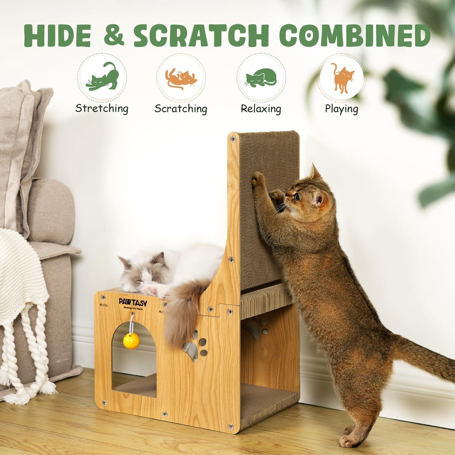Scratcher Pad for Indoor Cats, Cardboard Scratching Post with Box and ...