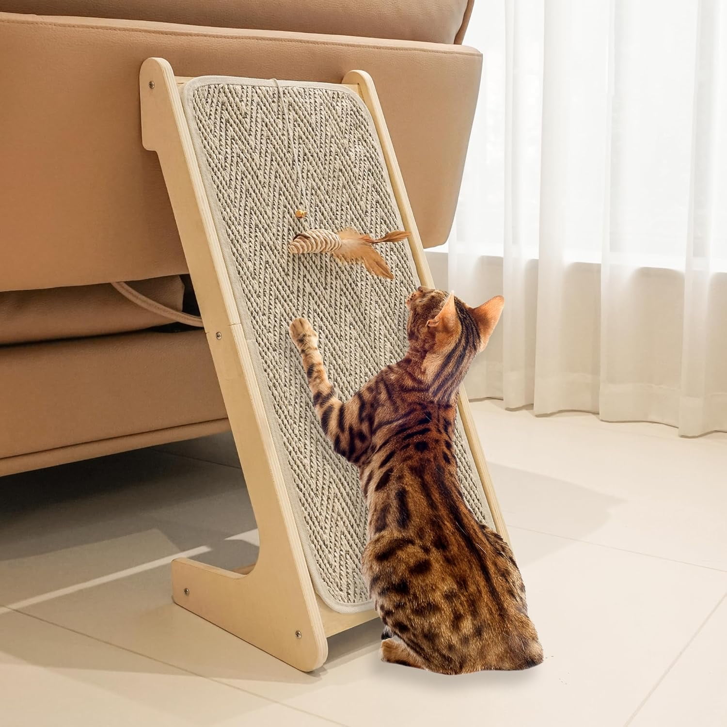 Scratcher, Sisal Ramp, L Shape Scratch Board for Indoor Kitty, 27" Wall ...