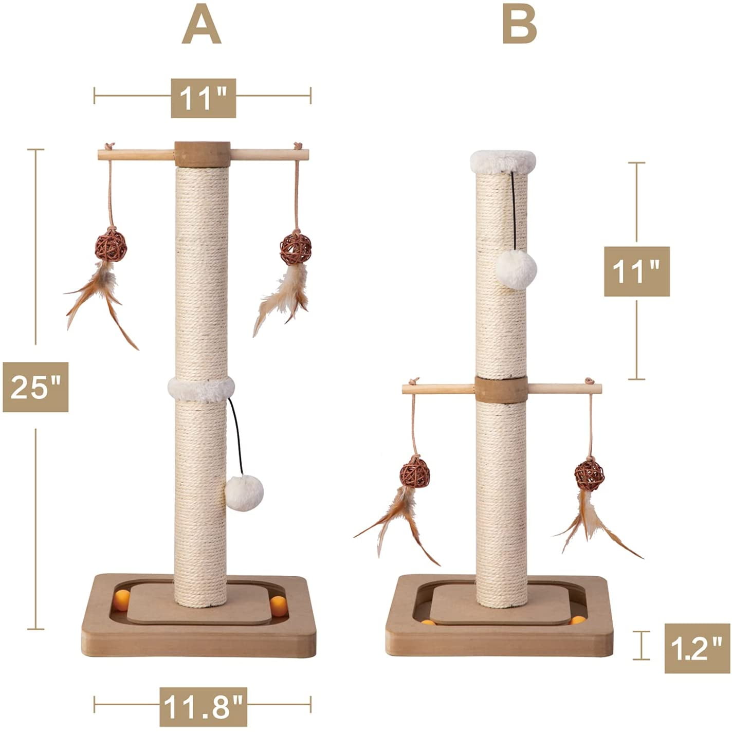 Scratching Post with Interactive Toys - 25 Inches Beige, Sturdy Sisal ...