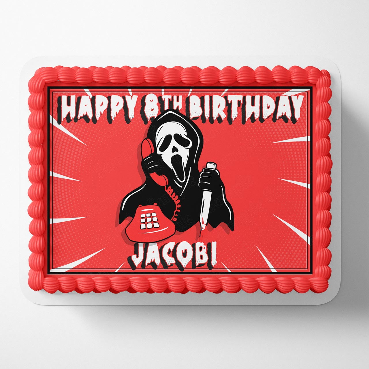 Scream Calling Ghost Face Boys Red Icing Cake Wrap Cake Image Icing ...