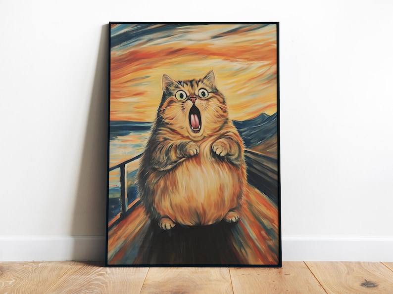 Scream Cat Print Funny Wall Art, Digital Cat Poster, Eclectic Cat Mom ...