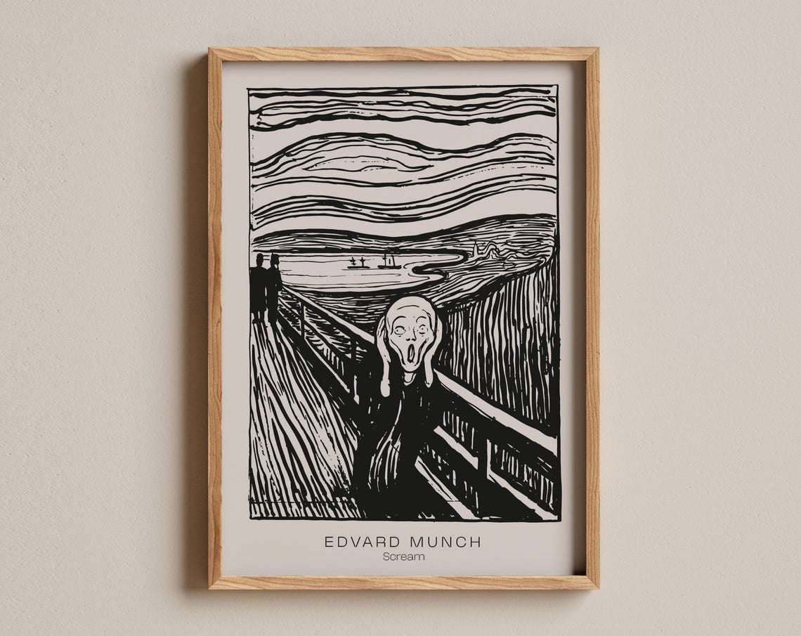 Scream By Edvard Munch 1893, Iconic Art, Exhibition Art, Black And ...