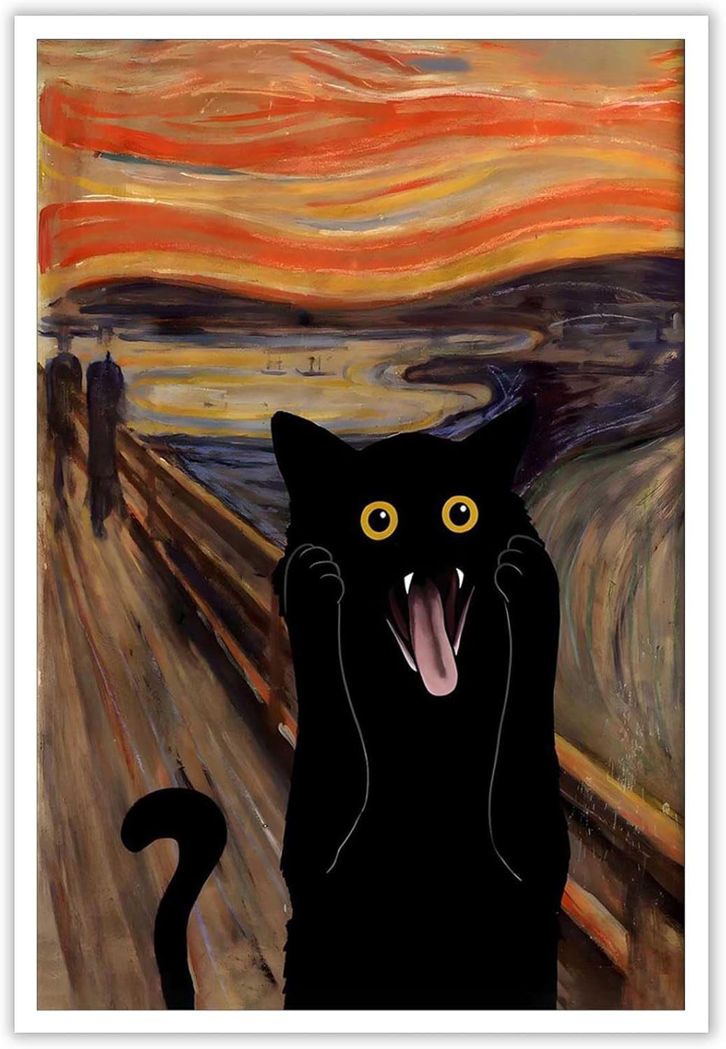 Scream Funny Black Cat Poster Retro Trendy Sunset Glow Cat Canvas Wall Art Funky Preppy Prints ...