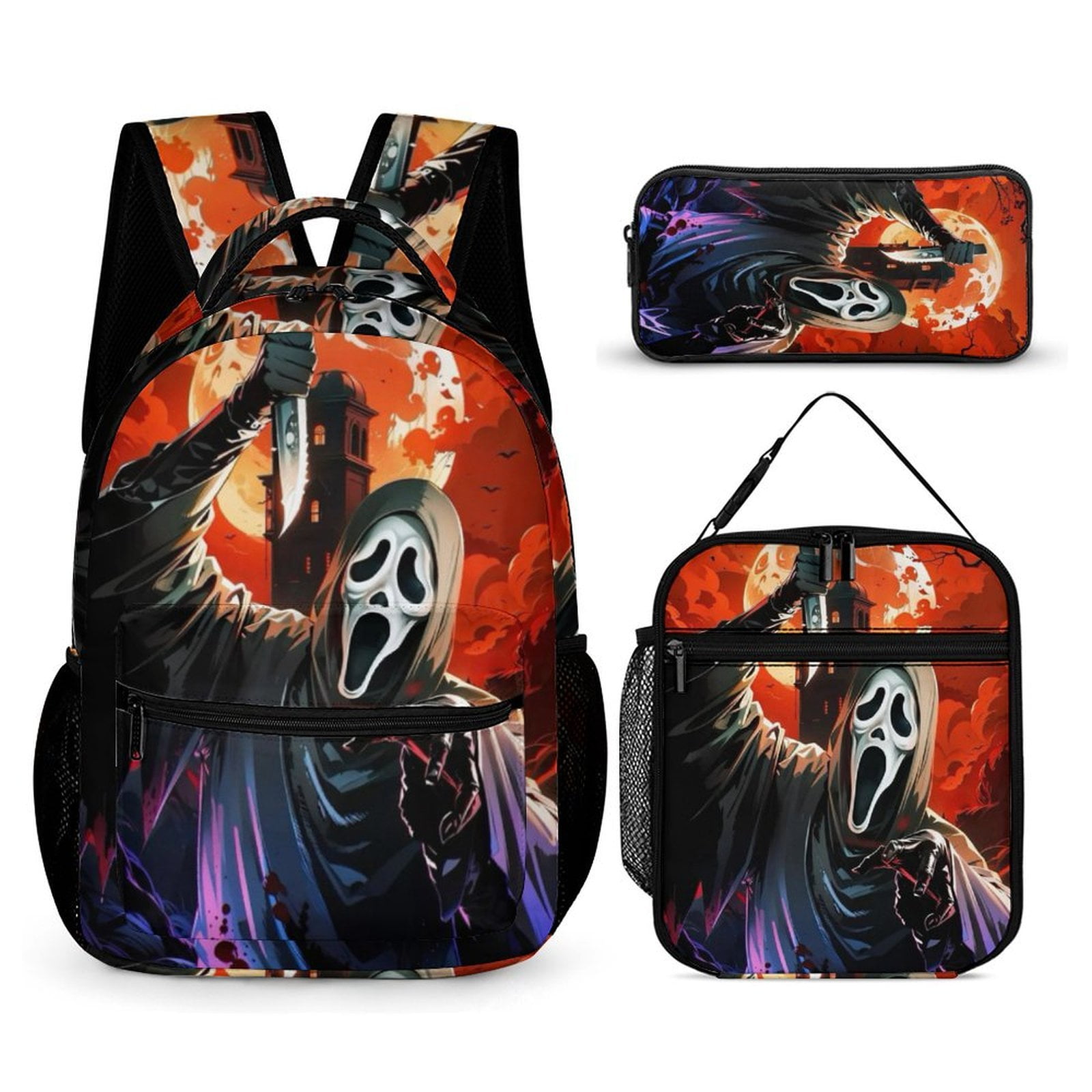 Scream Ghostface Backpack 3 Piece Set Large Capacity Schoolbag & Lunch ...