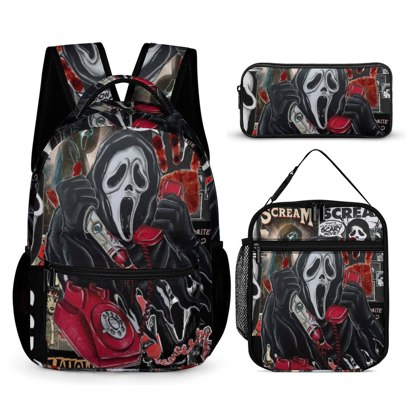 Scream Ghostface Backpack 3 Piece Set Large Capacity Schoolbag & Lunch ...
