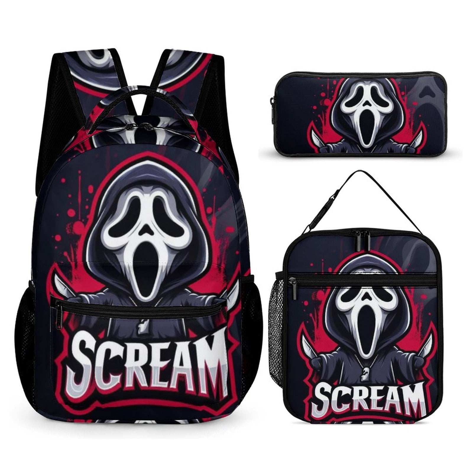 Scream Ghostface Backpack 3 Piece Set Large Capacity Schoolbag & Lunch ...