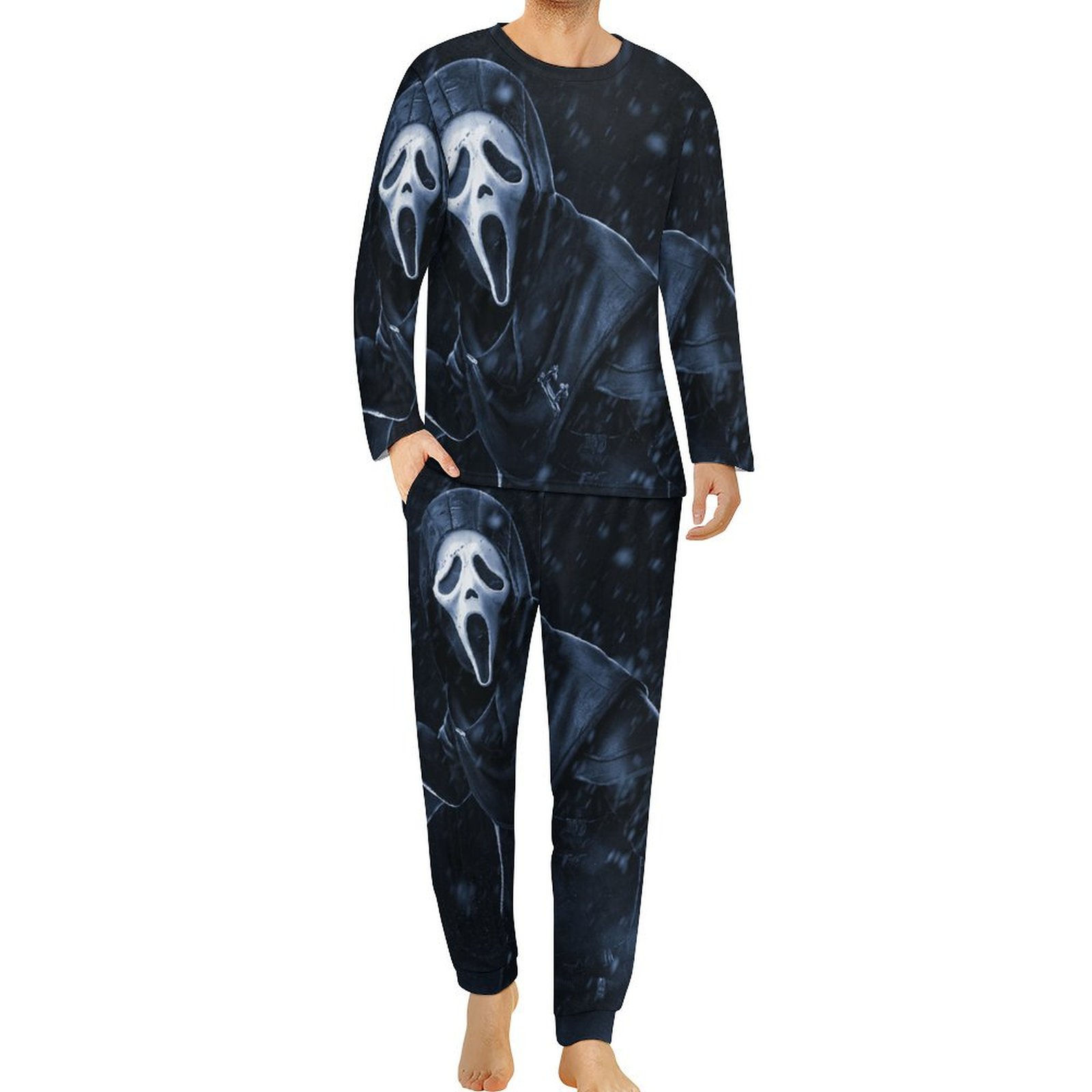 Scream Ghostface Horror Men's Pajama Set Long Sleeve Crew Neck T Shirt ...