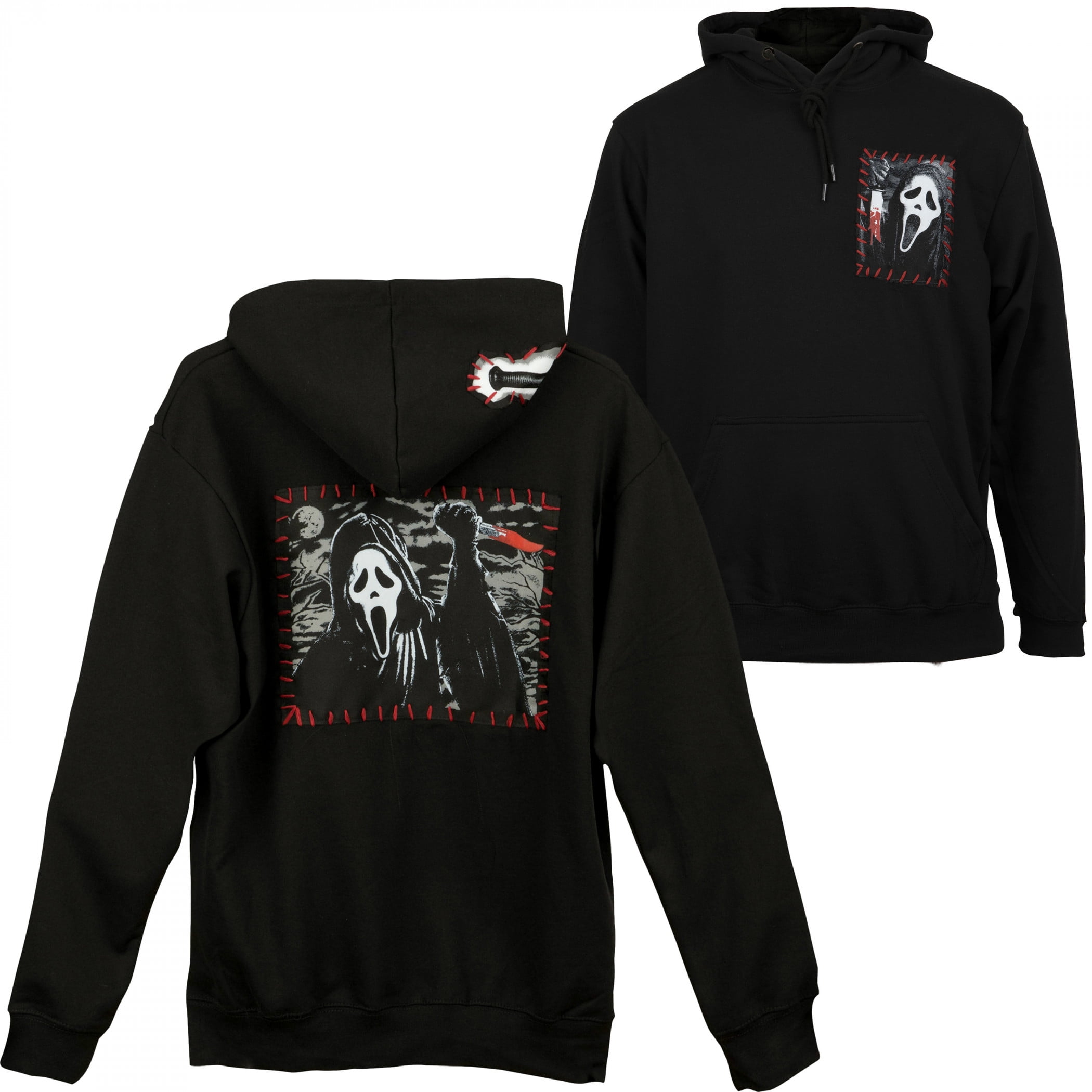 Scream Ghostface Pullover Hoodie with Hand Sewn Patches-Medium ...