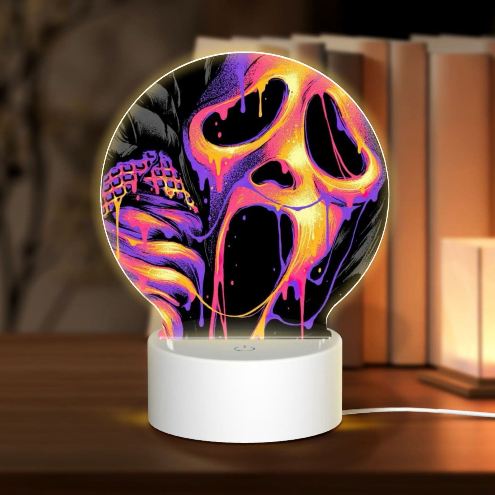 Scream Ghostface Round Acrylic Night Light 3-Color Touch Control Sleep ...